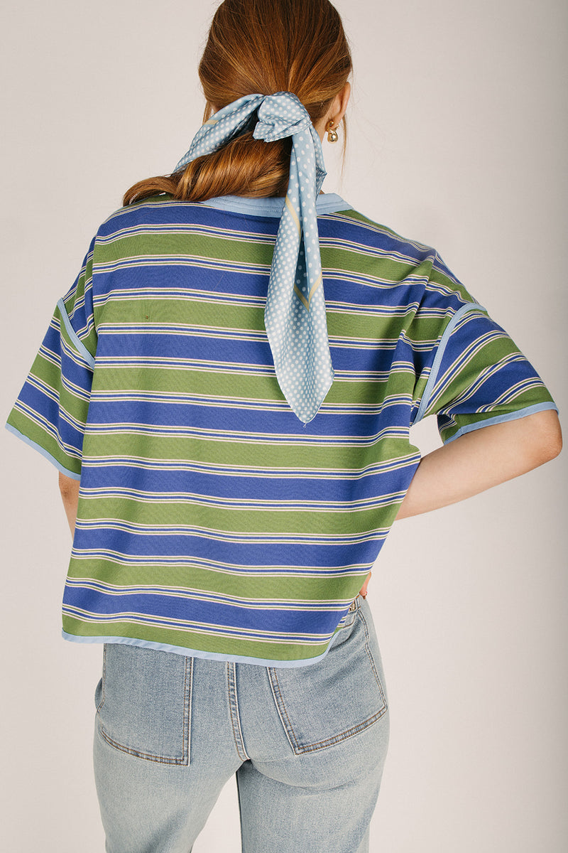 The Barica Oversized Stripe Crewneck Tee in Blue + Green – Piper & Scoot