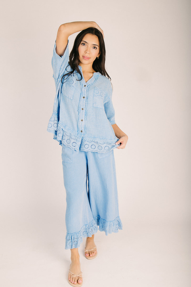 The Cutler Crochet Detail Blouse in Day Blue – Piper & Scoot