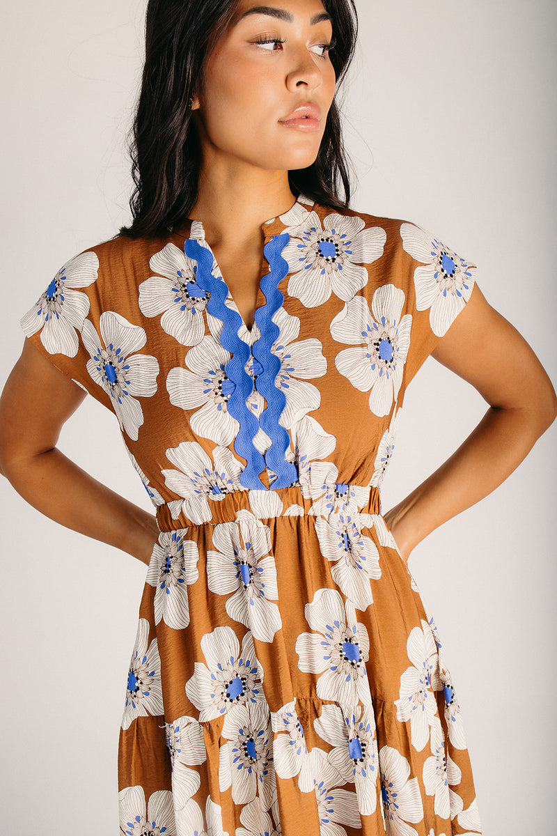 The Holzinger Floral Midi Dress in Taupe Multi – Piper & Scoot