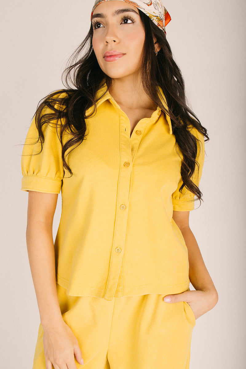 The Letson Button-Up Blouse in Honey Mustard – Piper & Scoot
