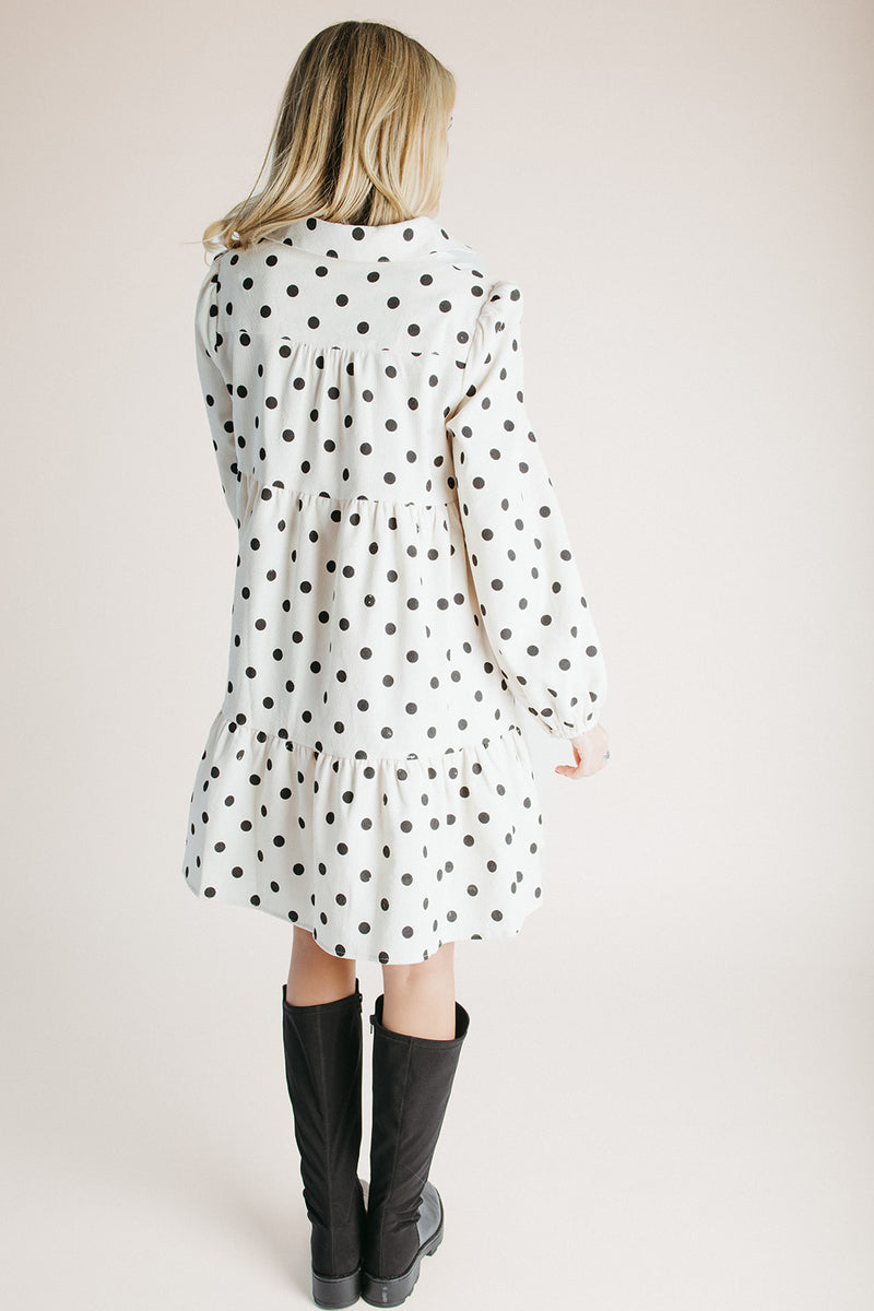 The Brenda Collared Corduroy Dress in Ivory + Black Dot – Piper & Scoot